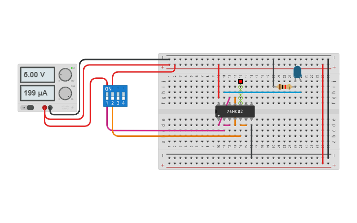 Circuit design AND GATE using NOR 7402 - Tinkercad