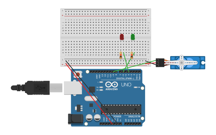 Circuit Design Servo Motor Con Led Tinkercad