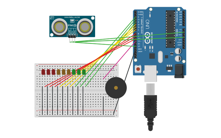 Circuit design Parking sensor simulation - Tinkercad