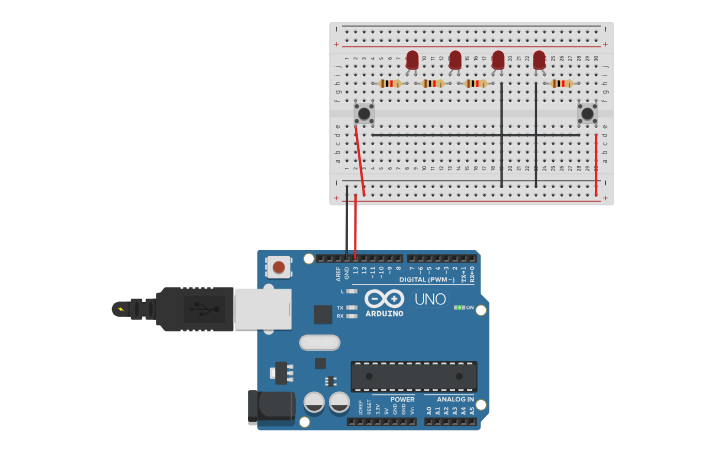 Circuit design Series connection with push button and Arduino board - Tinkercad