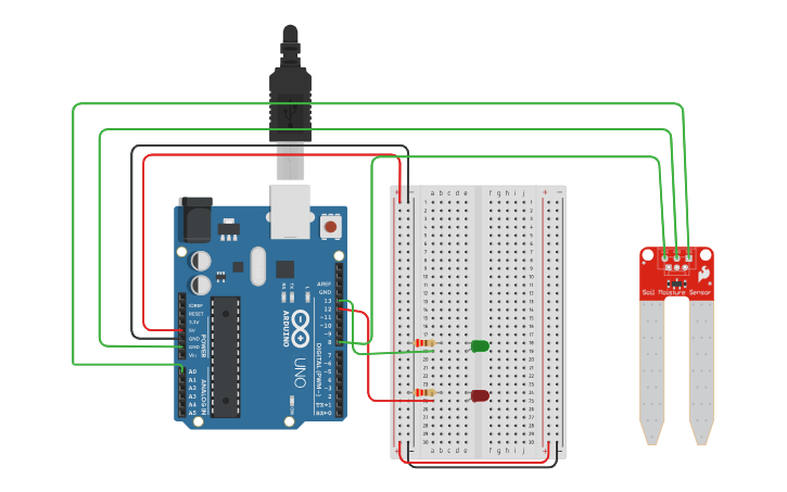 Circuit design pompa air otomatis - Tinkercad