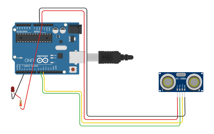 Circuit design ultrasonic sensor - Tinkercad