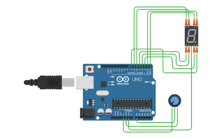 Circuit design 7-ми сегментный - Tinkercad
