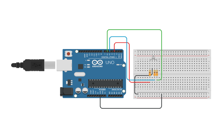 Circuit design PIN RGB Led - Tinkercad