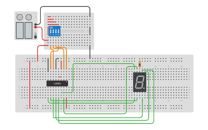 Circuit design BCD to SSD - Tinkercad