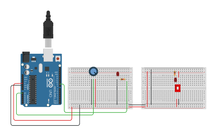 Circuit design Control LED Brightness using Potentiometer - Tinkercad