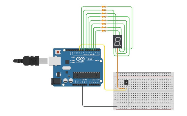Circuit design DISPLAY 7 SEGMENTOS 0 A 9 - Tinkercad