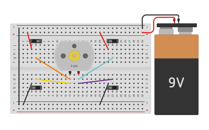Circuit design H-Bridge Controlled DC motor (Switches) - Tinkercad