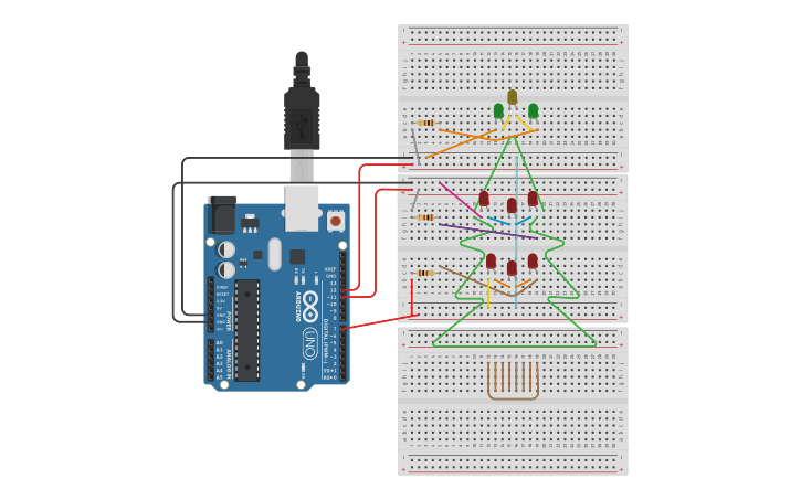 Circuit design 9-จำลองวงจรหลอดไฟต้นคริสต์มาส - Tinkercad