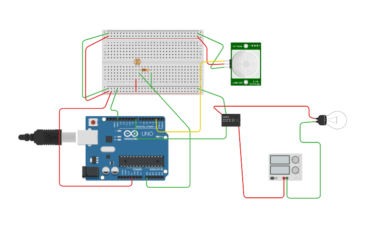 Circuit design Smart Street Light System Using PIR Sensor - Tinkercad