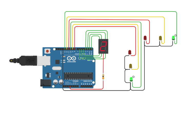 Circuit design 4.7 Traffic Light with Timer - Tinkercad