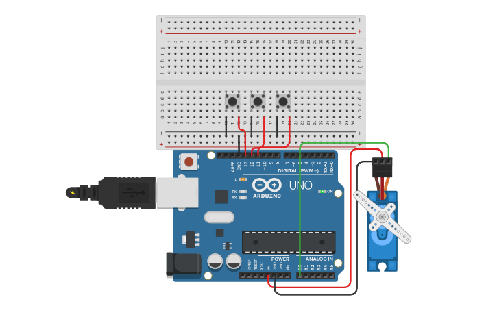 Circuit design Servo motor with button - Tinkercad