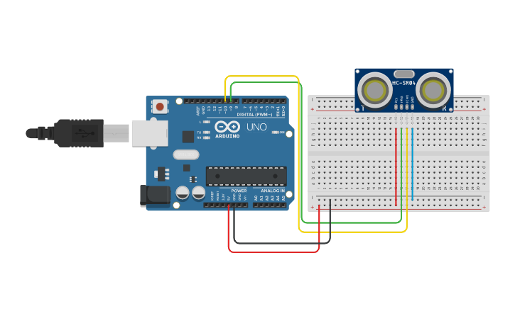 Circuit design Ultrasonic sensor with arduino - Tinkercad
