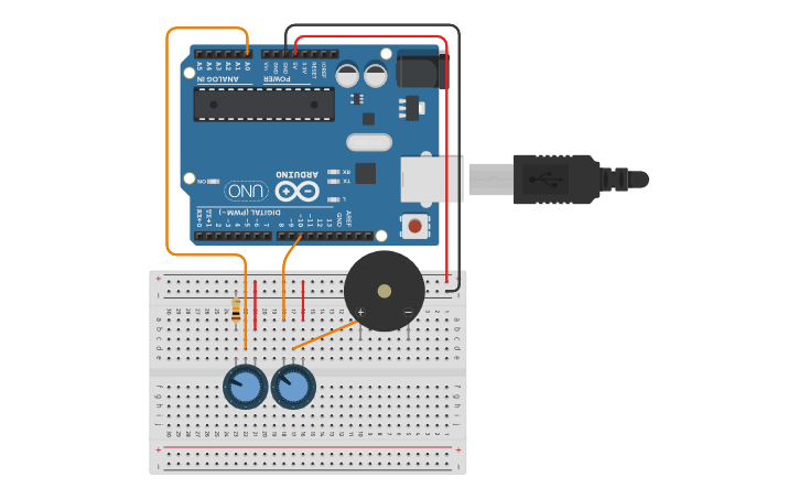 Circuit design Pitch and Volume Piezo - Tinkercad