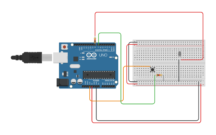 Circuit design Practical 7 (Push Button & LED) - Tinkercad