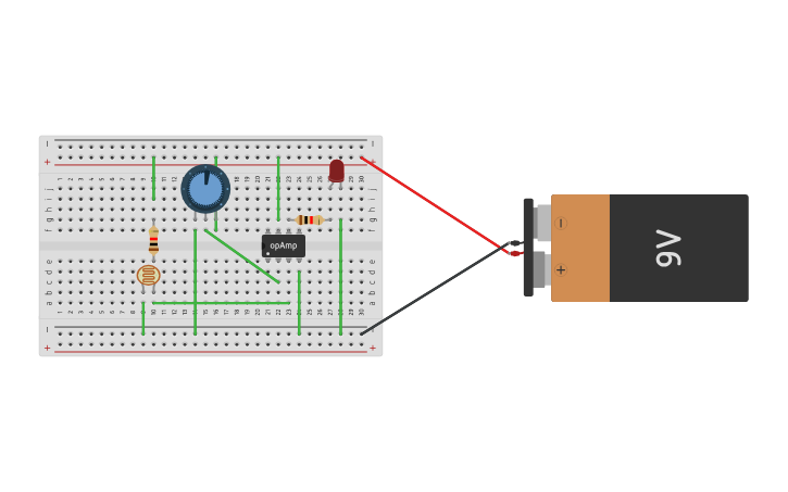 Circuit design Light Activated Switch Using Op-amp - Tinkercad