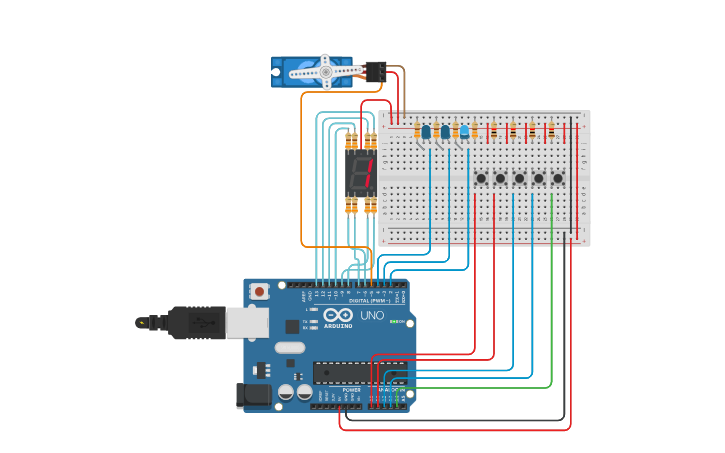 Circuit design Experimento - Elevador com Arduíno - Tinkercad