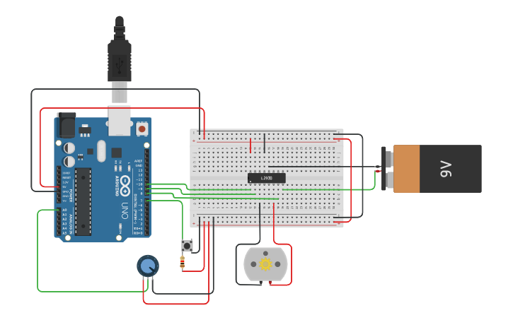 Circuit design speed and direction control of dc motor - Tinkercad