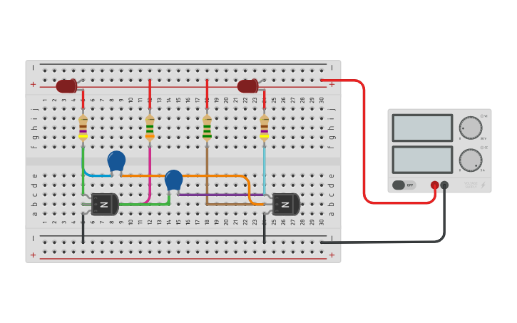 Circuit design Two Transistor LED Circuit: Breadboard - Tinkercad