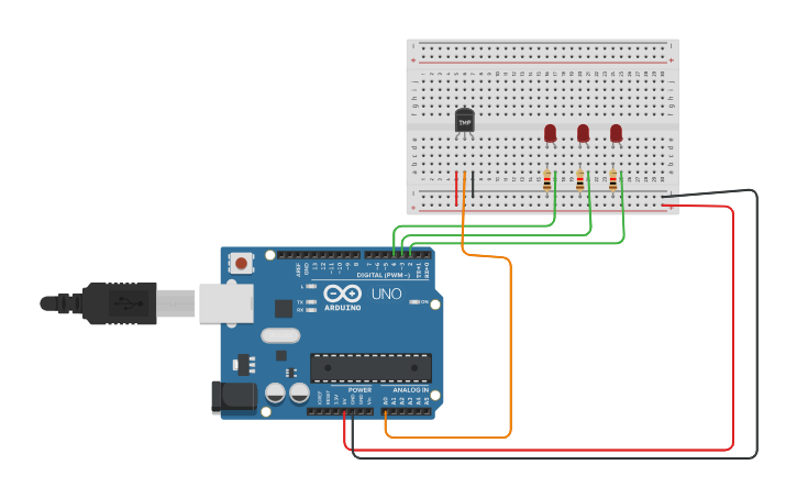 Circuit design Temperature sensor interfacing with Arduino uno - Tinkercad