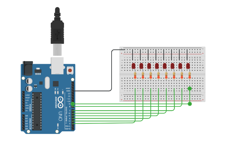 Circuit design Interfacing 8 LED with Arduino - Tinkercad