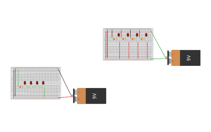Circuit design 4 LEDs in Parallel and Series - Tinkercad