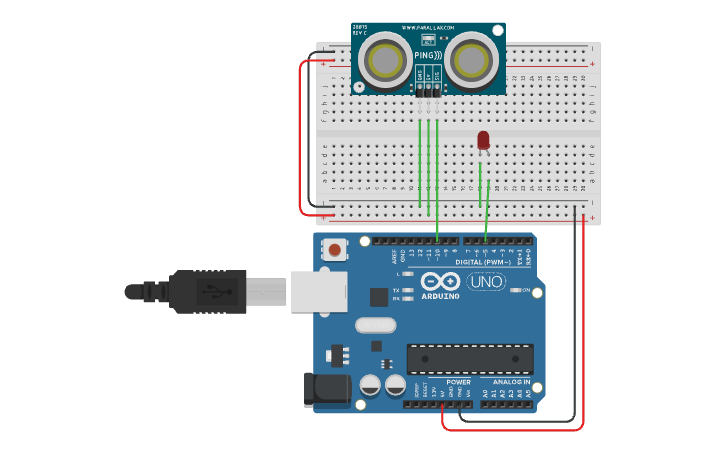 Circuit design Distance-LED - Tinkercad