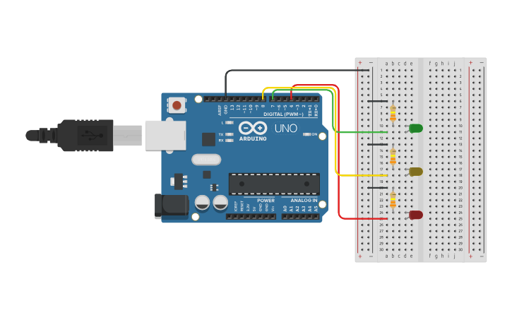 Circuit design Practica Arduino 1 - Tinkercad