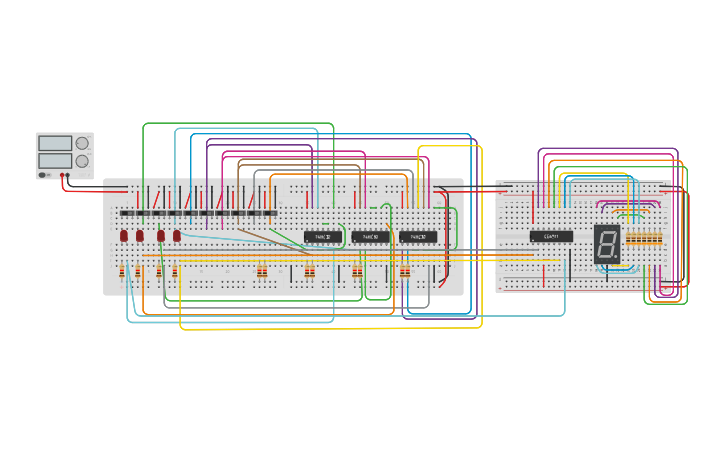 Circuit design Decodificador BCD para 7 segmentos - Tinkercad