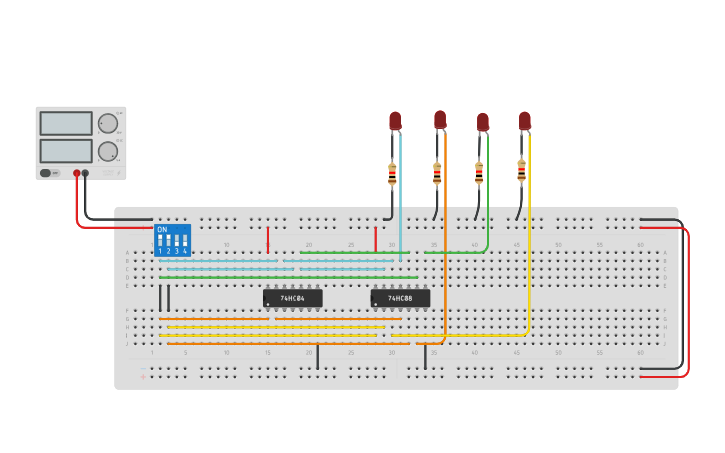 Circuit design 2x4 line decoder - Tinkercad