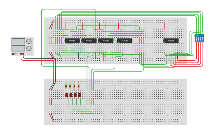Circuit design 4 bit binary code to excess-3 code converter - Tinkercad