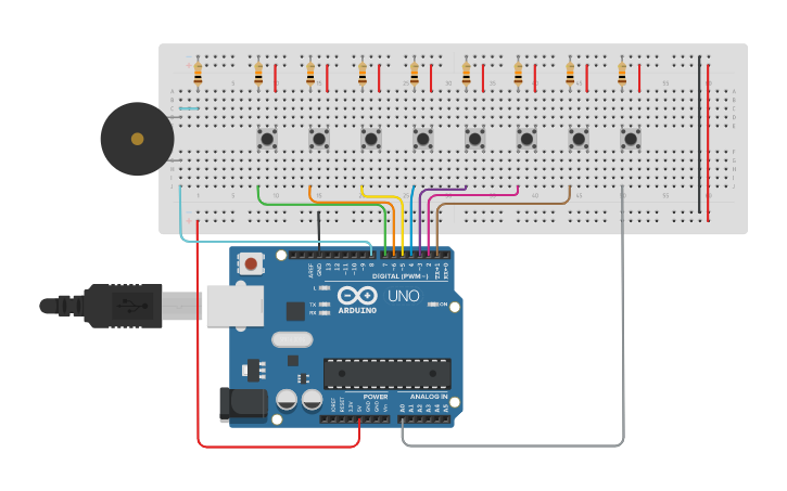 Circuit design Simple Keyboard - Tinkercad