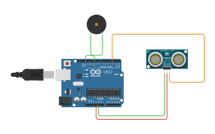 Circuit design ball detection beep - Tinkercad