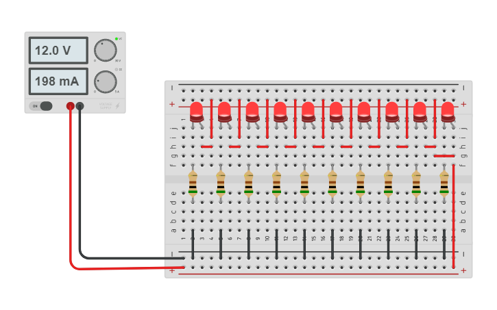 Circuit design Circuito Paralelo 10 Led's - Tinkercad