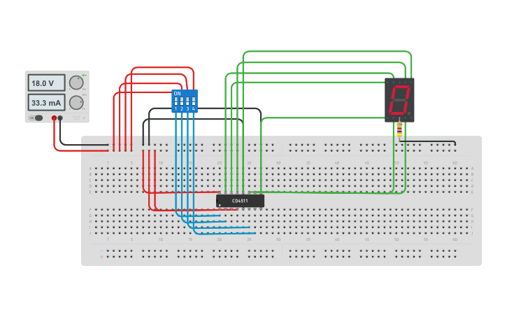 Circuit design BCD to 7 segment display - Tinkercad