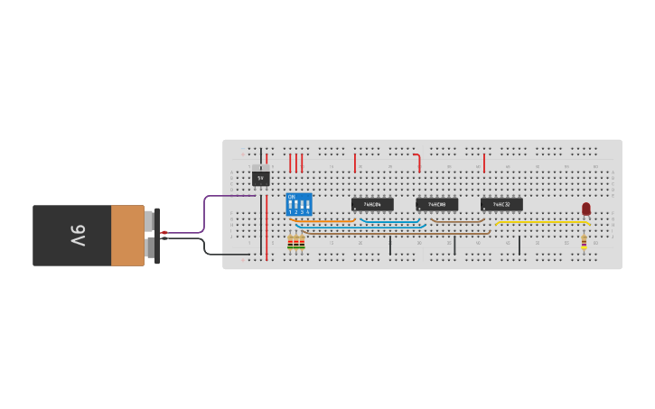 Circuit design Combinational Logic Circuit using 7404/7408/7432 - Tinkercad