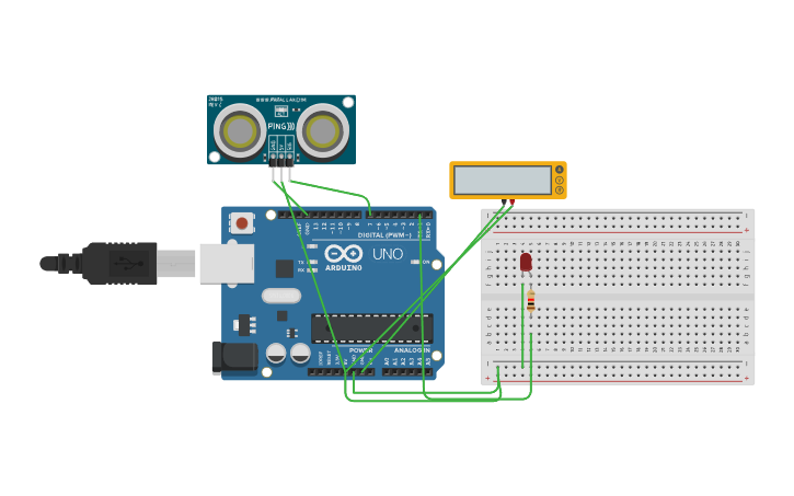 Circuit design led ultrasonic sound - Tinkercad