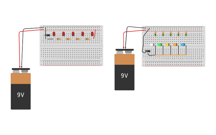 Circuit design circuitos en paralelo y en serie de 5 LED - Tinkercad