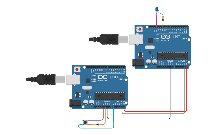 Circuit design Connecting Two Arduino UNOs using I2C Communication - Tinkercad