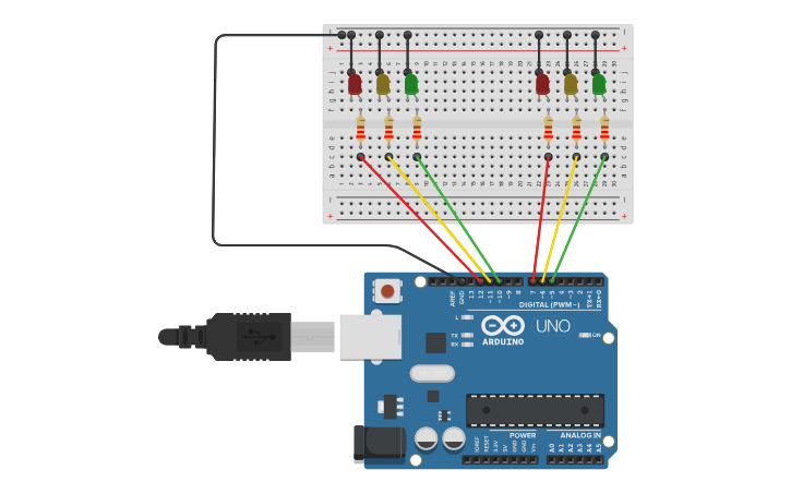Circuit design Semáforo doble - David Alcívar 2B - Tinkercad