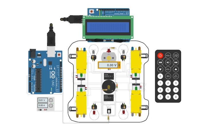 Circuit design CAR = REMOTE CONTROL - Tinkercad