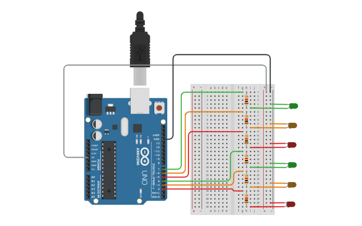 Circuit design 2 way traffic light - Tinkercad
