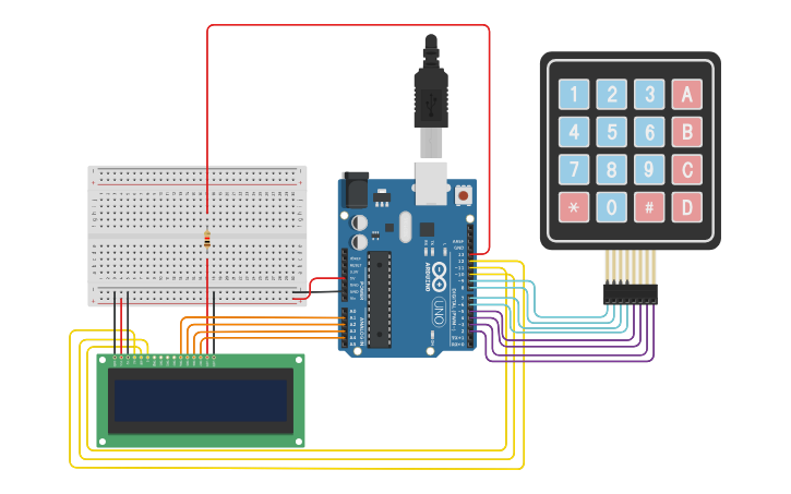 Circuit design Lcd, teclado - Tinkercad