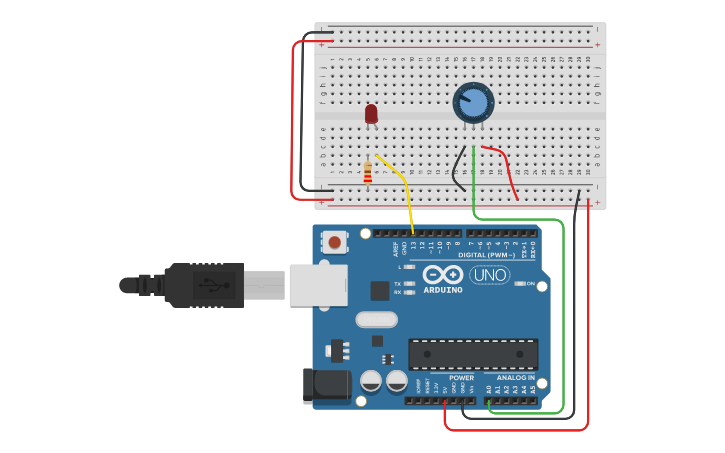 Circuit design Read a Potentiometer With Arduino's Analog Input - Tinkercad