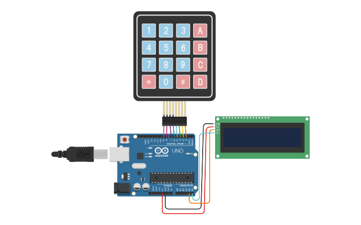 Circuit design Calculator using 4x4 Keypad and LCD Display i2c - Tinkercad