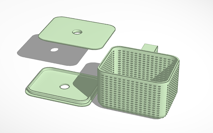 3D design Perforated box with solid lid and hanger - Tinkercad
