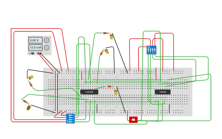 Circuit design 4 bit Parallel Adder - Tinkercad