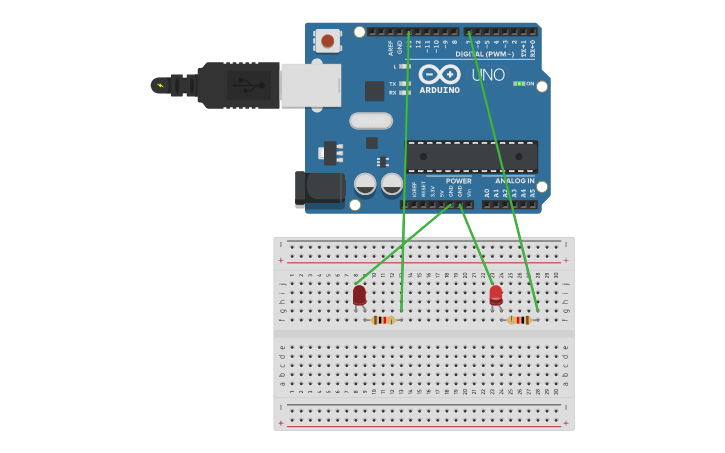 Circuit design Two LED Arduino Flasher Circuit - Tinkercad