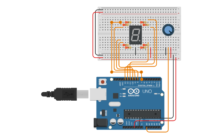 Circuit Design Oef Potmeter Switch 7 Segment Tinkercad Tinkercad