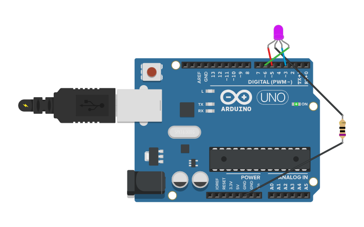 Circuit design Rainbow color changing rgb led - Tinkercad